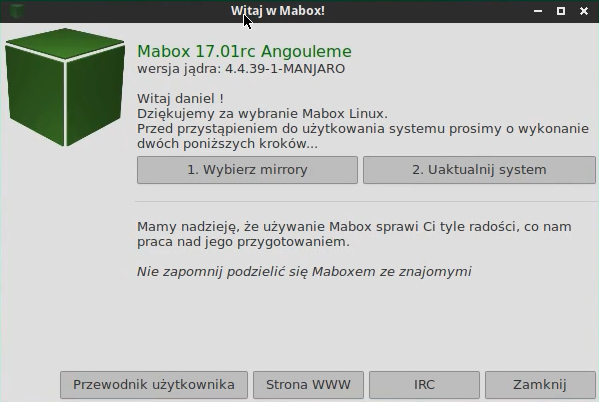 Pierwsze uruchomienie | MaboxLinux